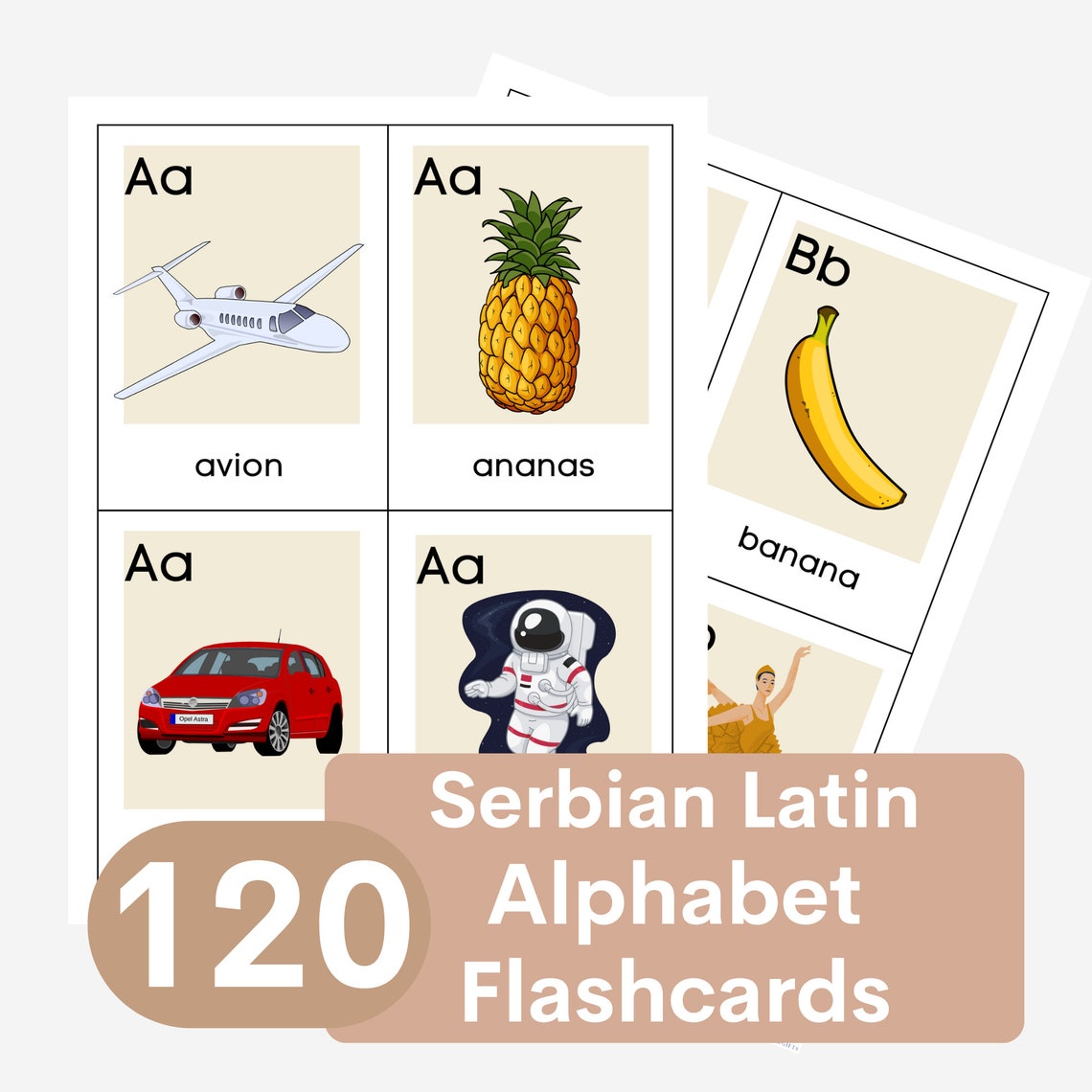 120 Flashcards in Serbian Latin Alphabet, Printable for Kids - Etsy