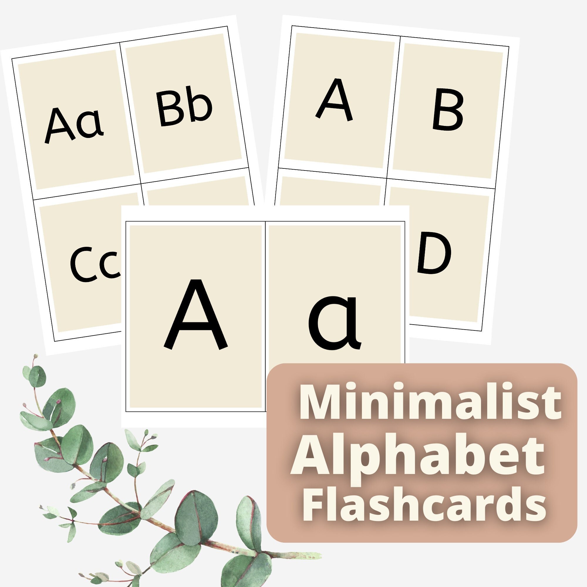 Minimalist Alphabet Printable Flashcards, Letter Cards, Digital ...