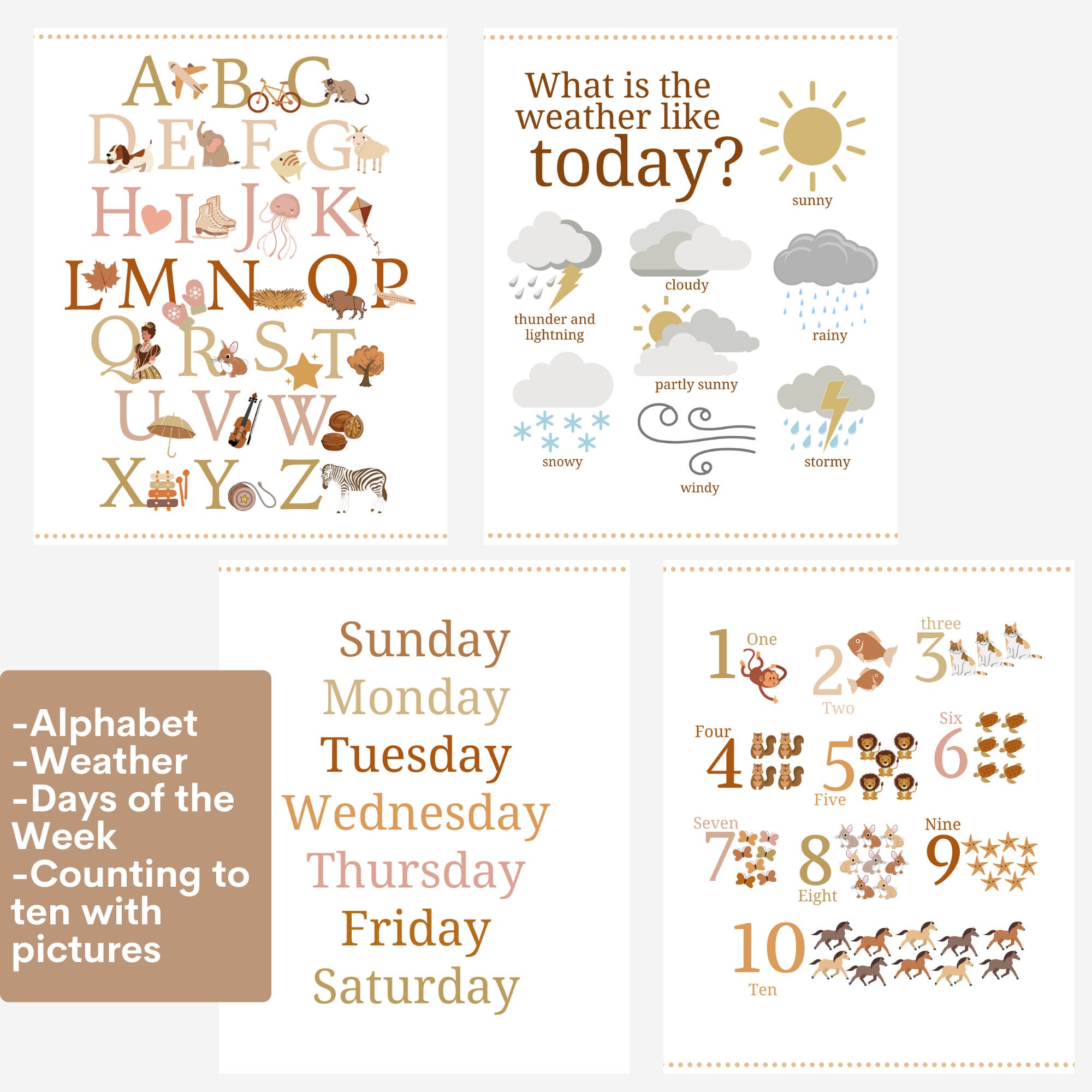 28 Neutral Educational Posters, Playroom Wall Decor, Alphabet, Boho ...