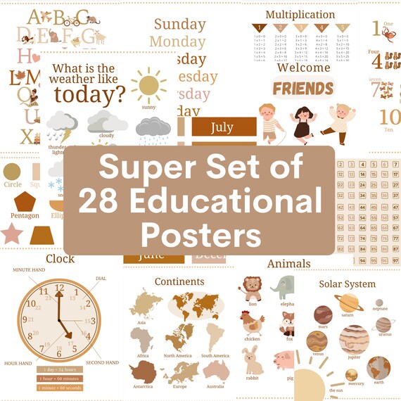 28 Neutral Educational Posters Playroom Wall Decor Alphabet - Etsy