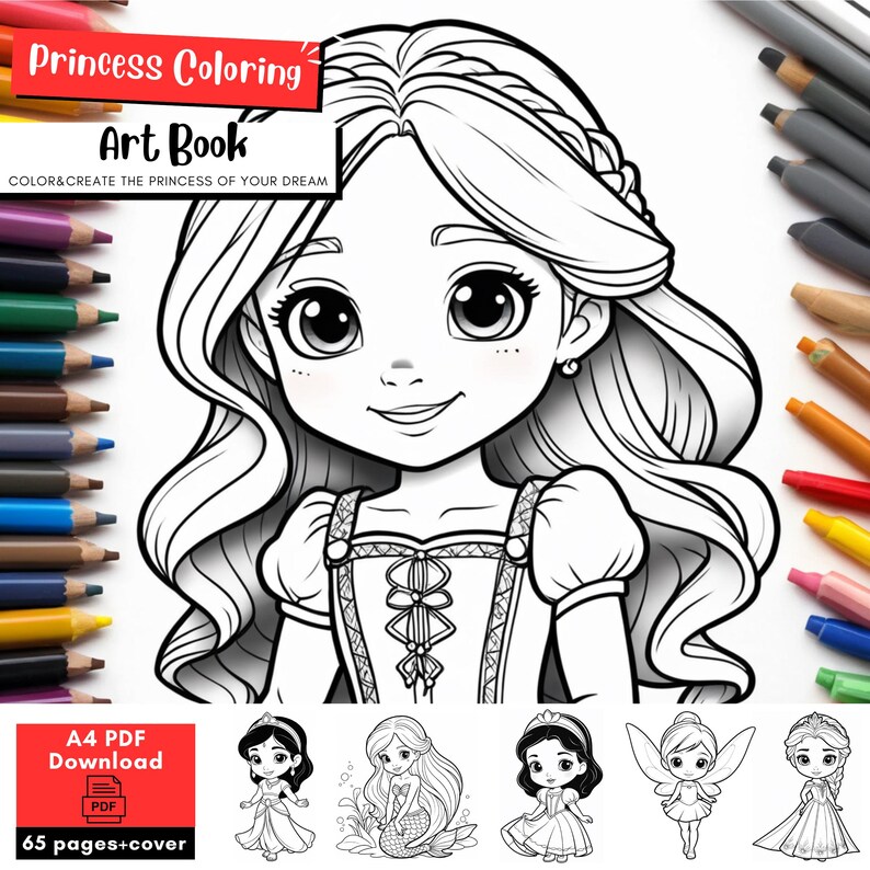 Princess Characters Coloring Book Creative Fun for Kids - Etsy