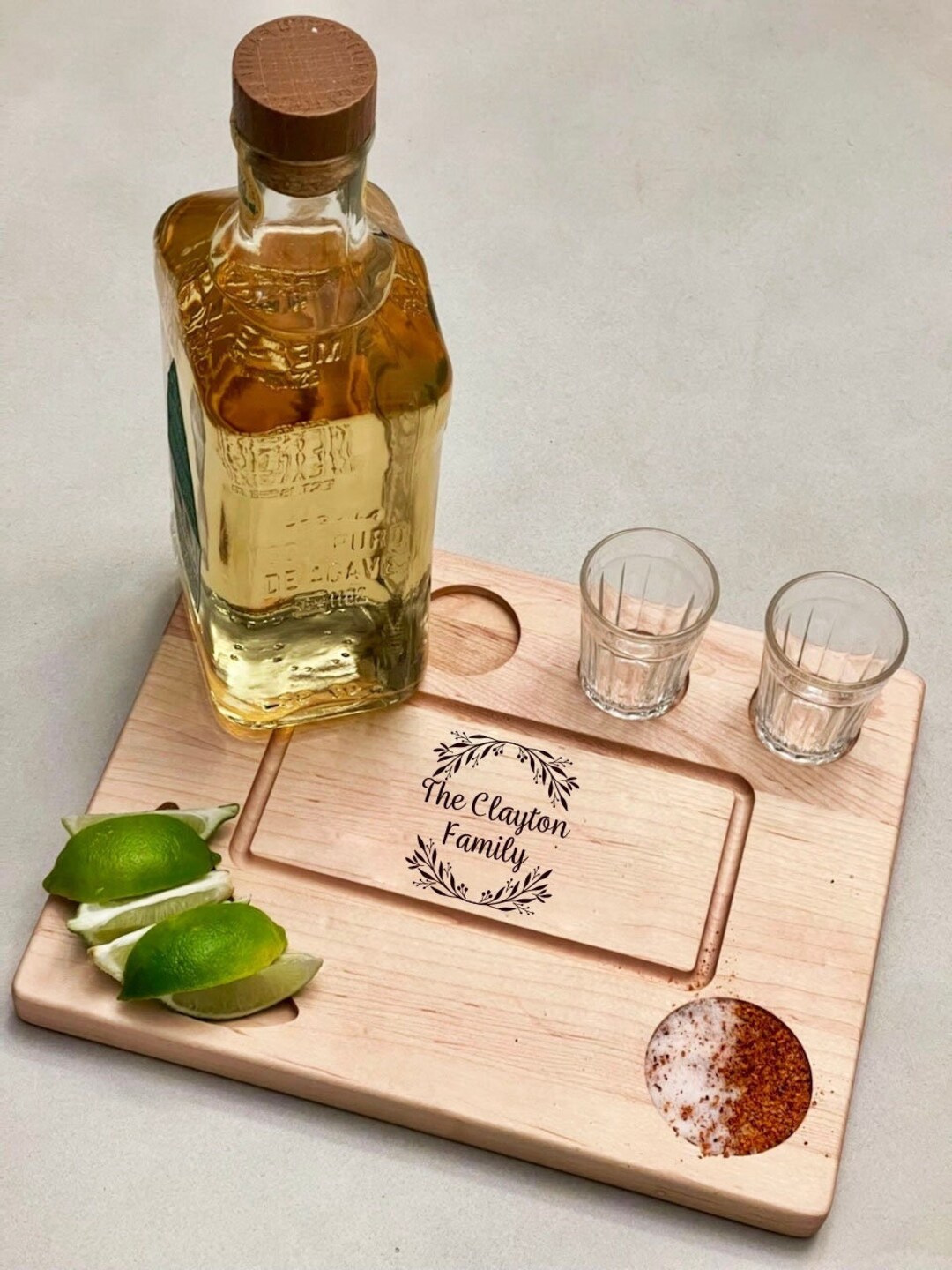 Personalized Tequila Shot Flight Board With Lime Wedge & Salt Holder ...