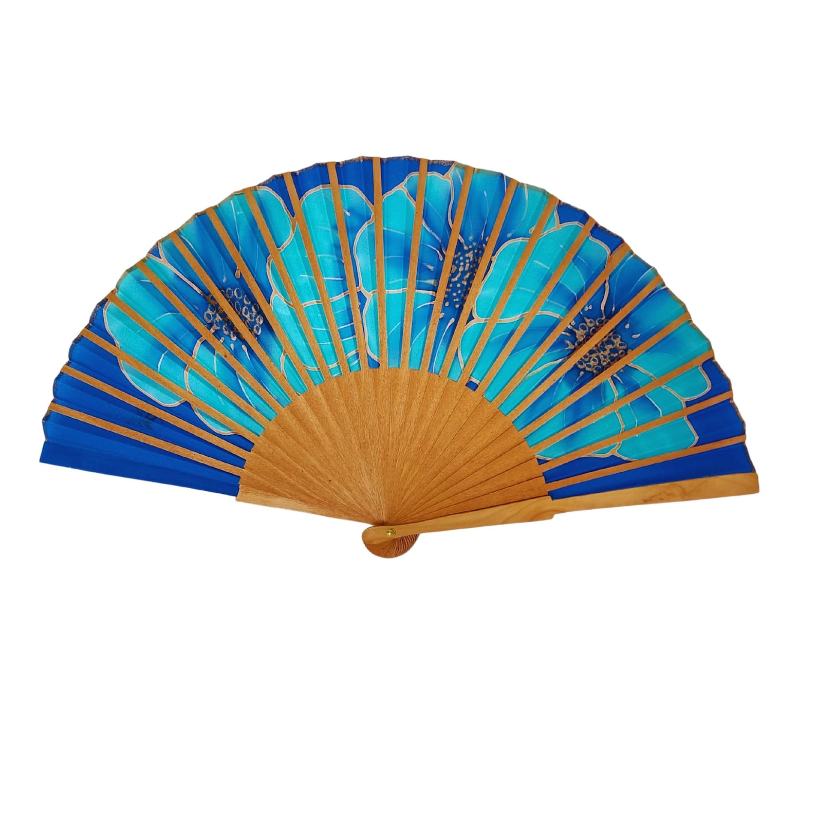 Hand-painted Blue Floral Silk Fan: Elegant Spanish Style - Etsy