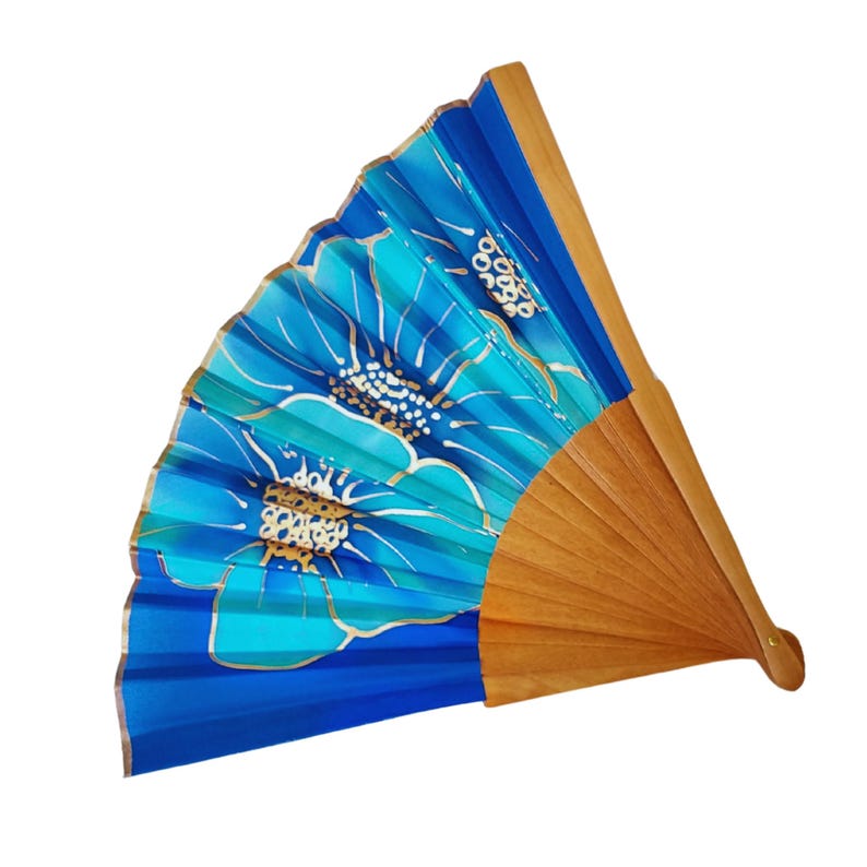 Hand-painted Blue Floral Silk Fan: Elegant Spanish Style - Etsy