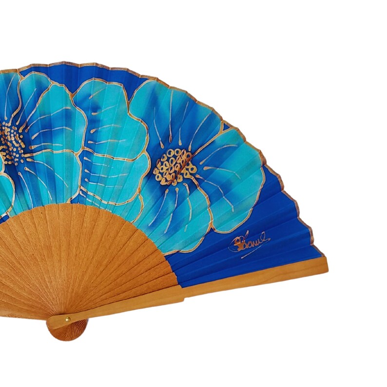 Hand-painted Blue Floral Silk Fan: Elegant Spanish Style - Etsy