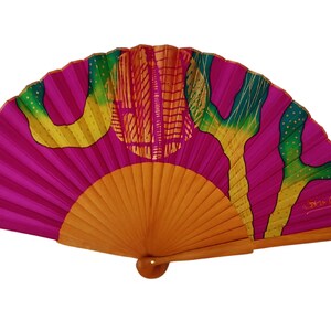 Stunning Pink Lemon Green Hand Painted Silk Fan Impressive Design - Etsy