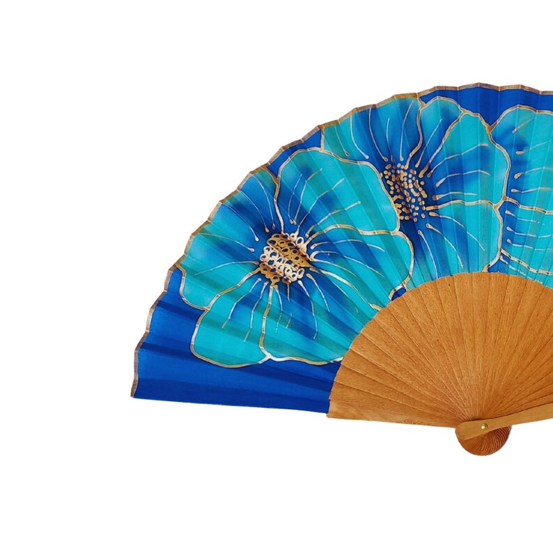 Hand-painted Blue Floral Silk Fan: Elegant Spanish Style - Etsy
