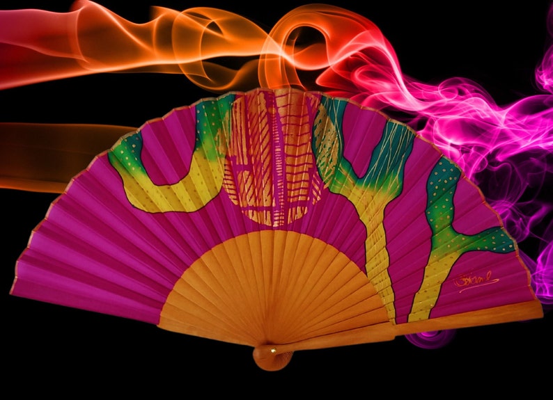 Stunning Pink Lemon Green Hand Painted Silk Fan Impressive Design - Etsy