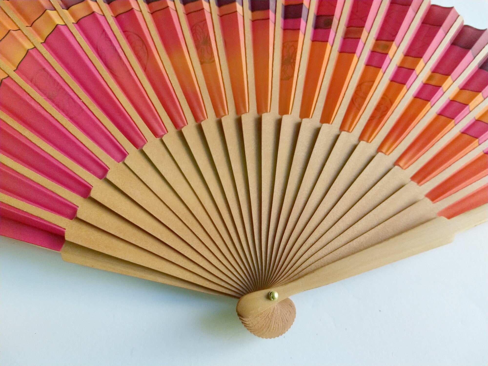 Gold and red silk fan hand painted fan all seasons silk fan | Etsy