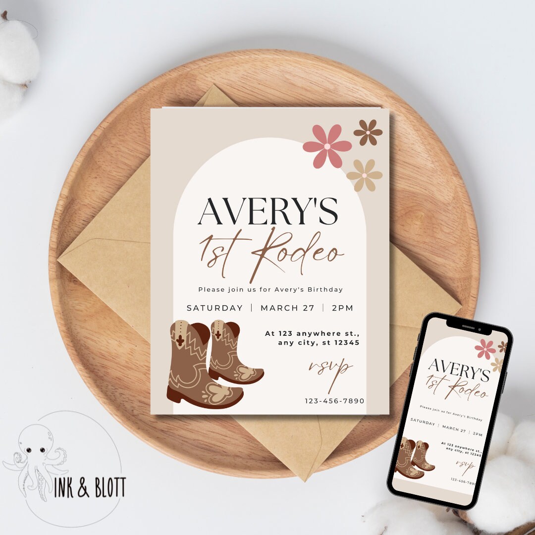 First Rodeo Party Invitation Editable Digital Cowboy Invite Instant ...