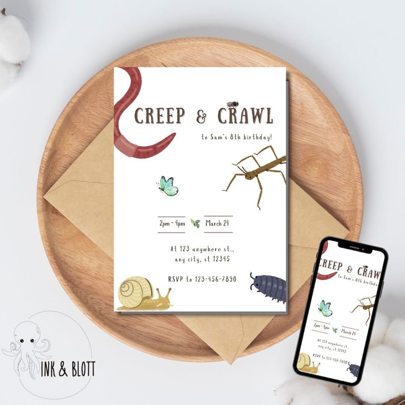 Creepy Crawly Birthday Invitation | Editable Digital Download ...