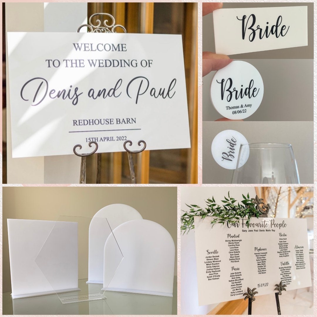 Acrylic Wedding Signage Package: Welcome Sign, Table Plan, Place Names ...