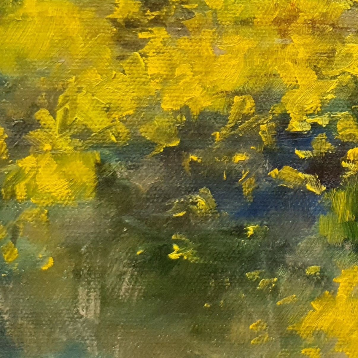 Australian Wattle Oil Painting, Dark Blue Wall Art, Mini Impressionist ...