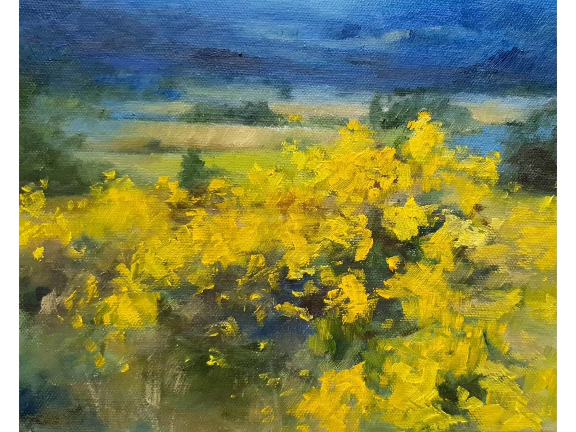 Australian Wattle Oil Painting, Dark Blue Wall Art, Mini Impressionist ...