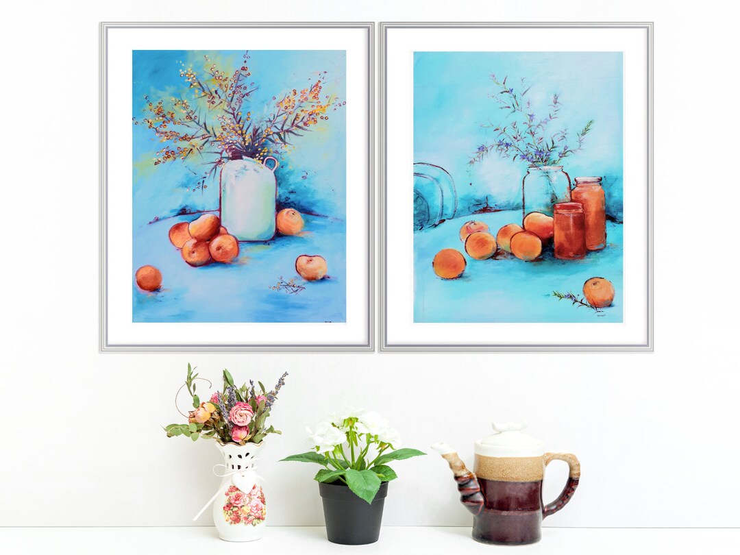 A2 Print Set, Apricots Still Life With Wattle, Orange Fruit Painting ...