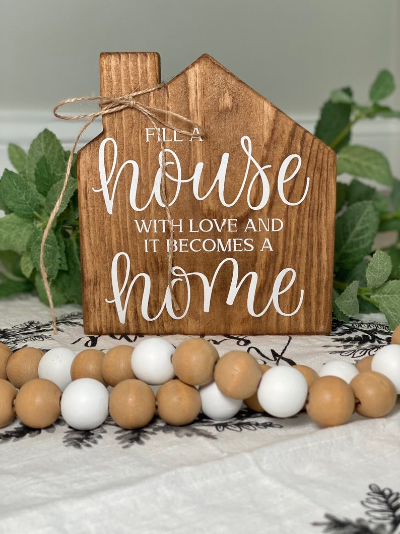 Wood House Sign: "fill a House With Love" Tiered Tray Decor - Etsy