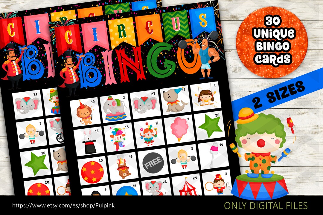 CIRCUS Printable BINGO Game Instant Download Printable Bingo Game Cute ...