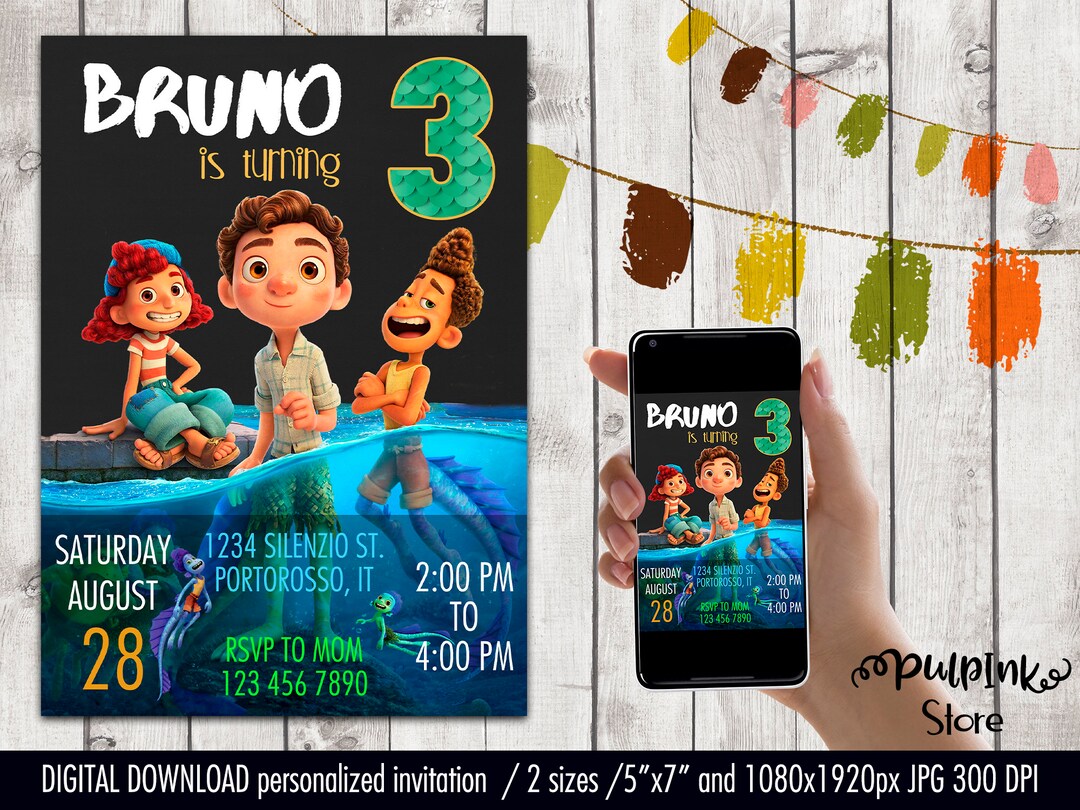 LUCA Digital Birthday Invitation Two Sizes, SILENZIO BRUNO Party ...