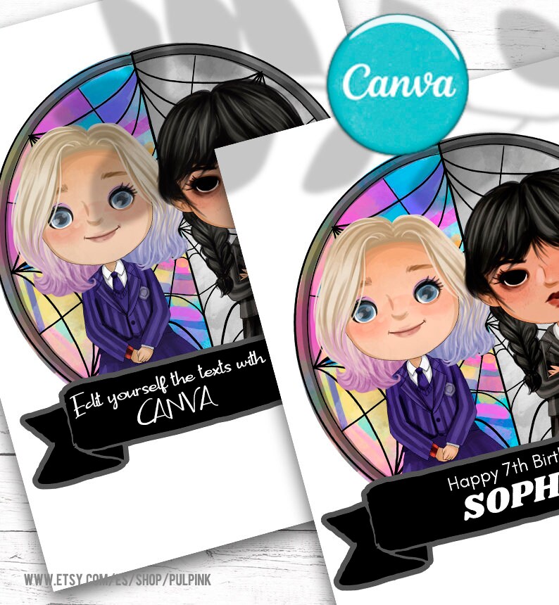 Wednesday y Enid Topper de Tarta EDITABLE con CANVA Plantilla - Etsy México