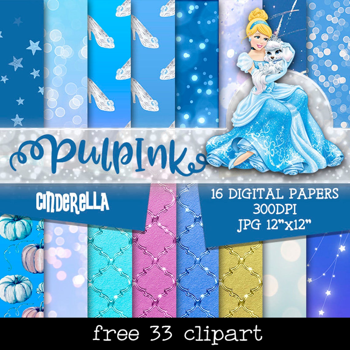 Cinderella Digital Papers Instant Download Pack 716 | Etsy