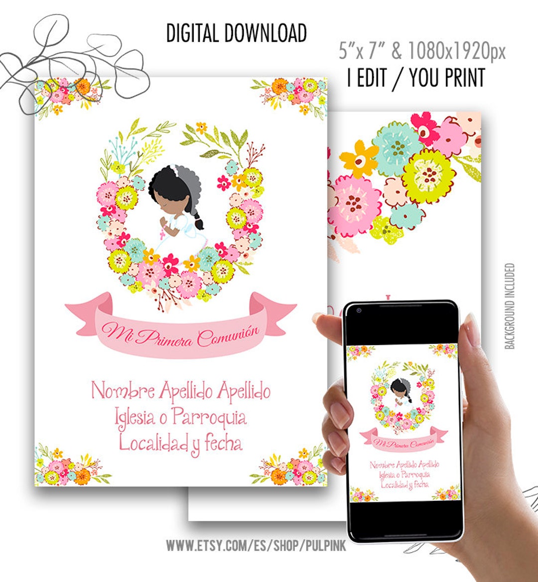 FIRST HOLY COMMUNION Digital Invitation Two Sizes, Personalized Digital ...