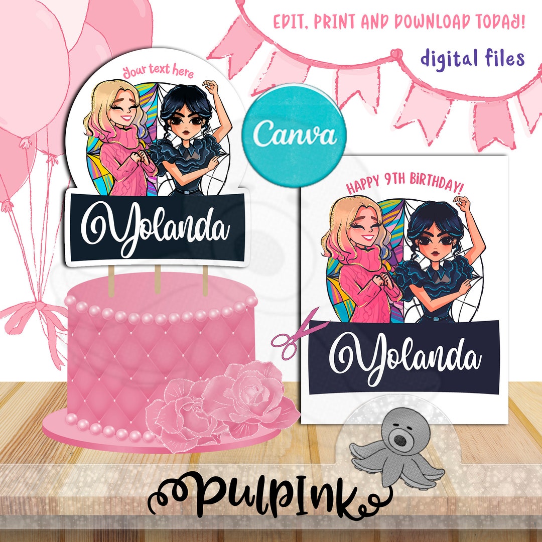 WEDNESDAY and Enid Inspired Cake Topper Texts Editable With - Etsy