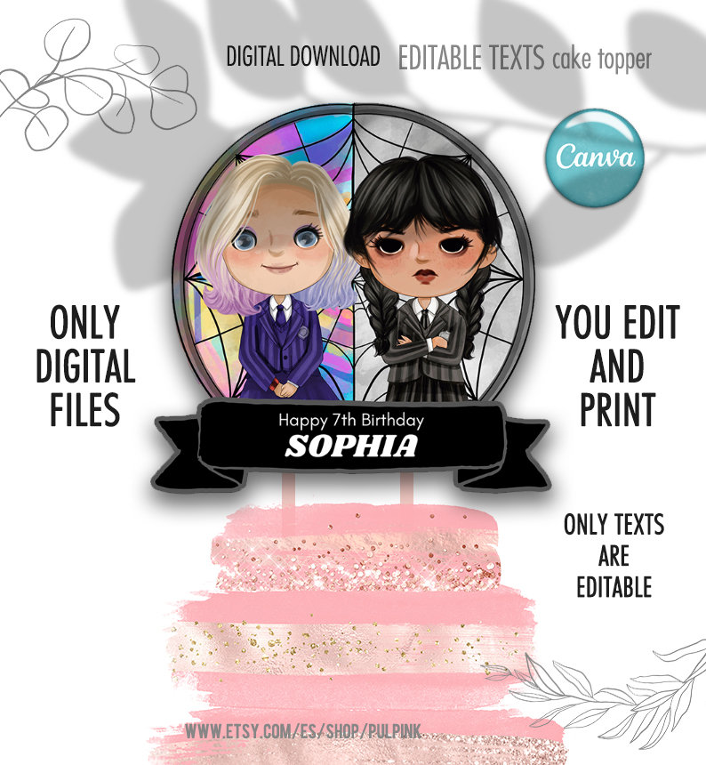 Wednesday y Enid Topper de Tarta EDITABLE con CANVA Plantilla - Etsy México