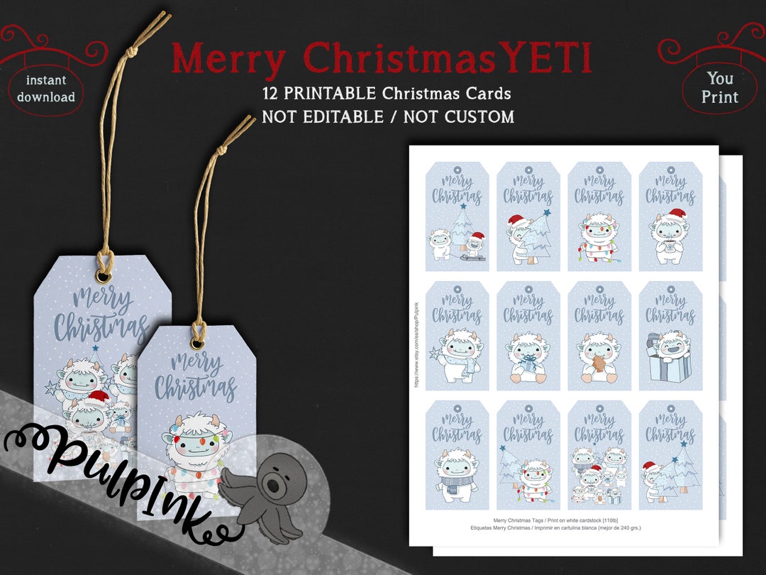 Merry Christmas YETI Printable Tags Christmas Party Decorations Instant ...