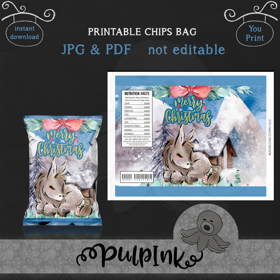 Instant Download Printable Merry Christmas Chips Bag, Digital Christmas ...