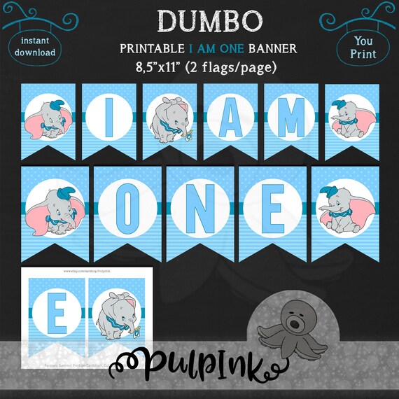 Dumbo Banner Imprimible Primer cumpleaños I AM ONE Descarga - Etsy México