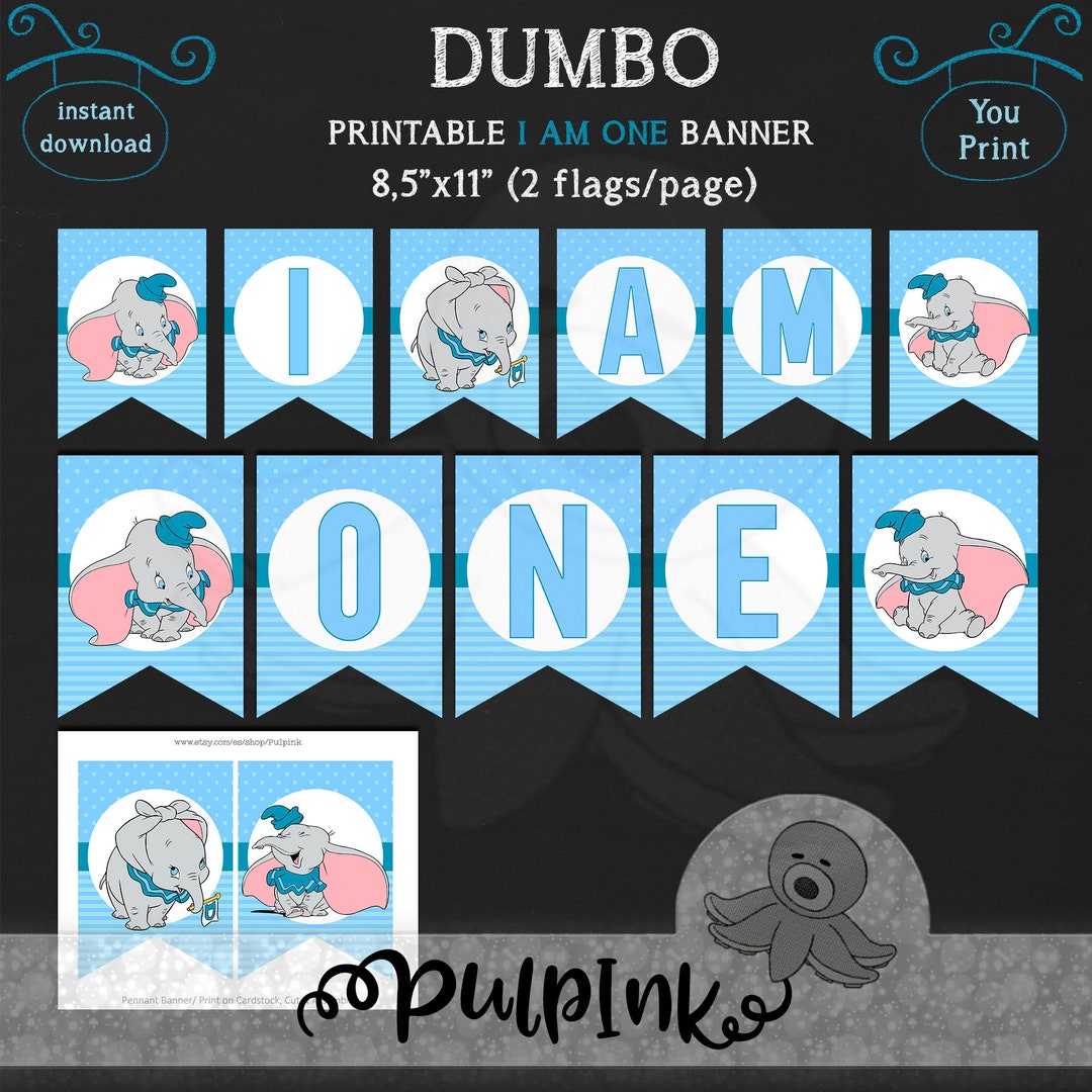 Dumbo Banner Imprimible Primer Cumpleaños I AM ONE Descarga Inmediata ...
