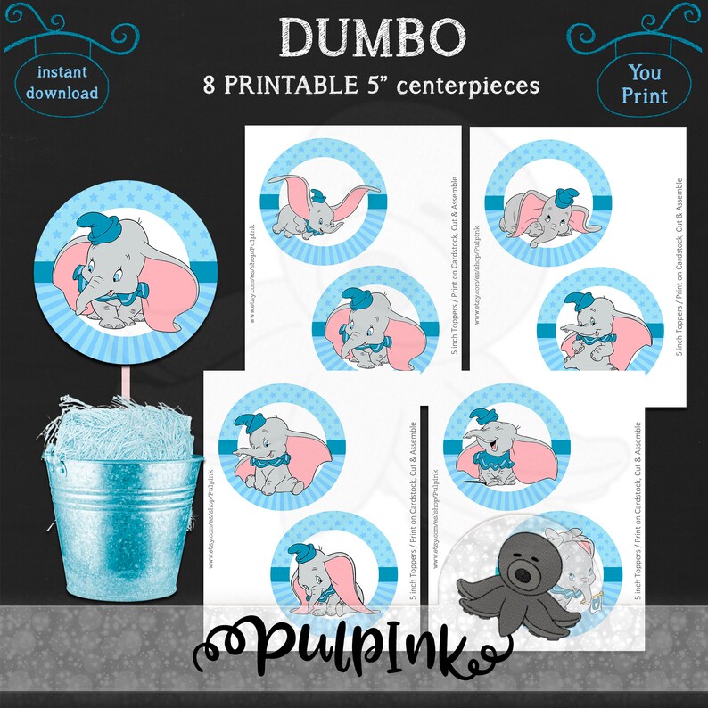 Instant Download Dumbo Printable Package Blue Dumbo Party - Etsy
