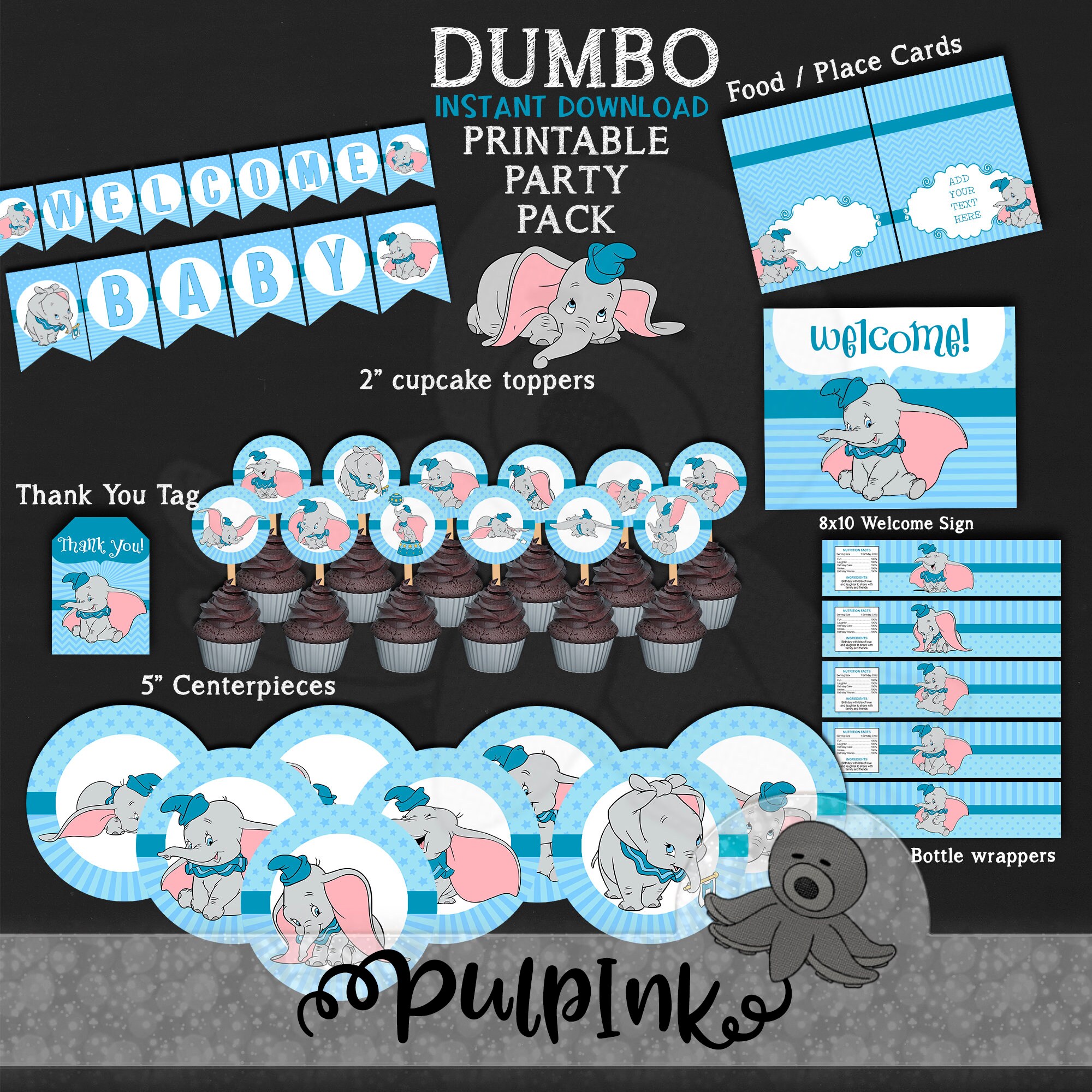 Instant Download Dumbo Printable Package Blue Dumbo Party - Etsy