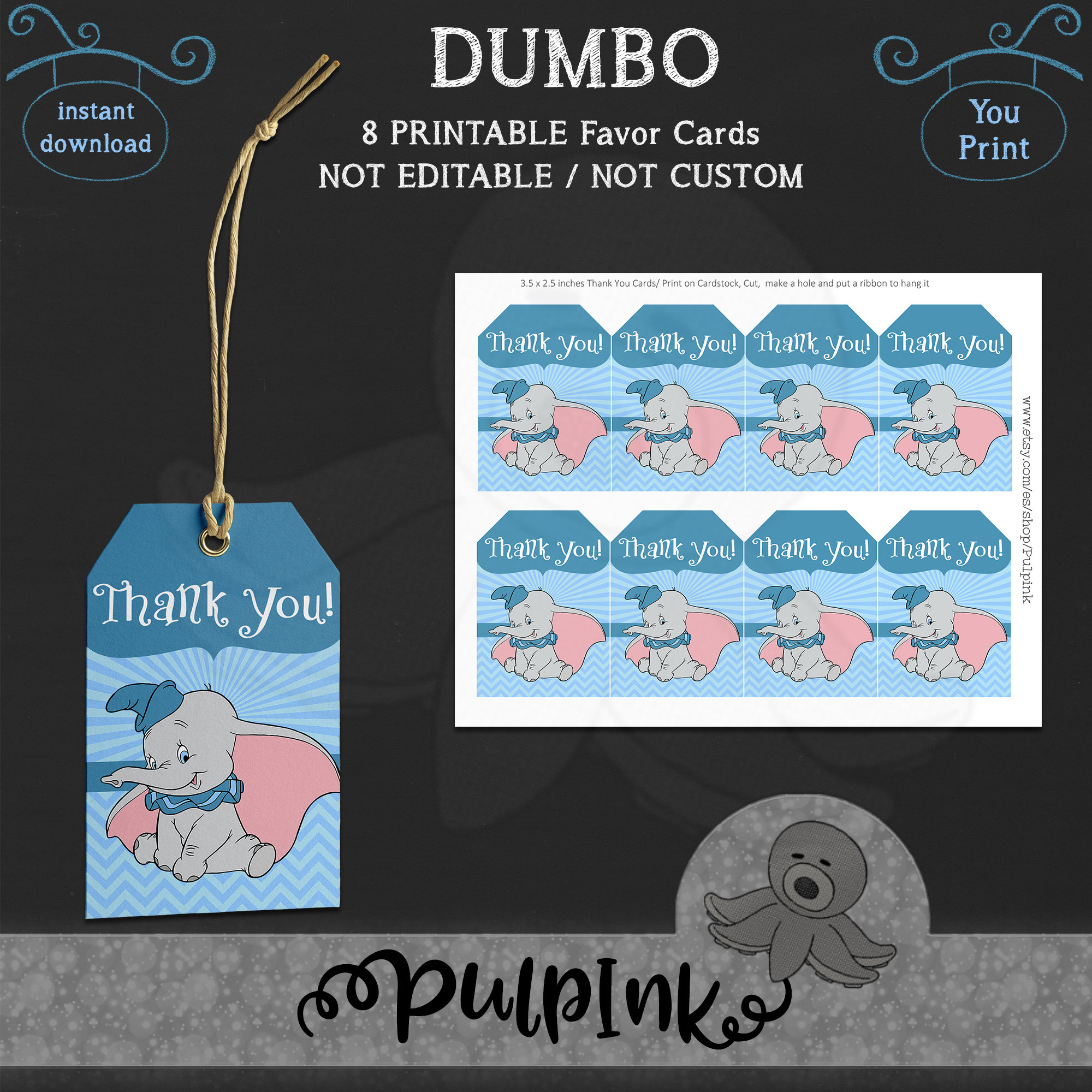 Instant Download Dumbo Printable Package Blue Dumbo Party - Etsy