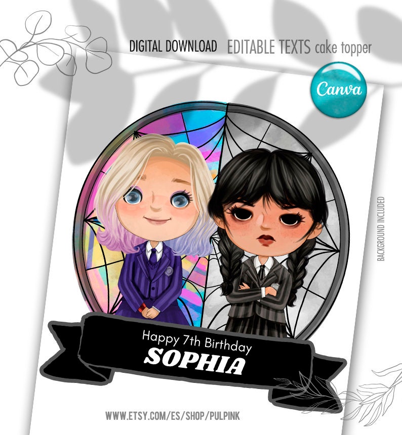 Wednesday y Enid Topper de Tarta EDITABLE con CANVA Plantilla - Etsy México