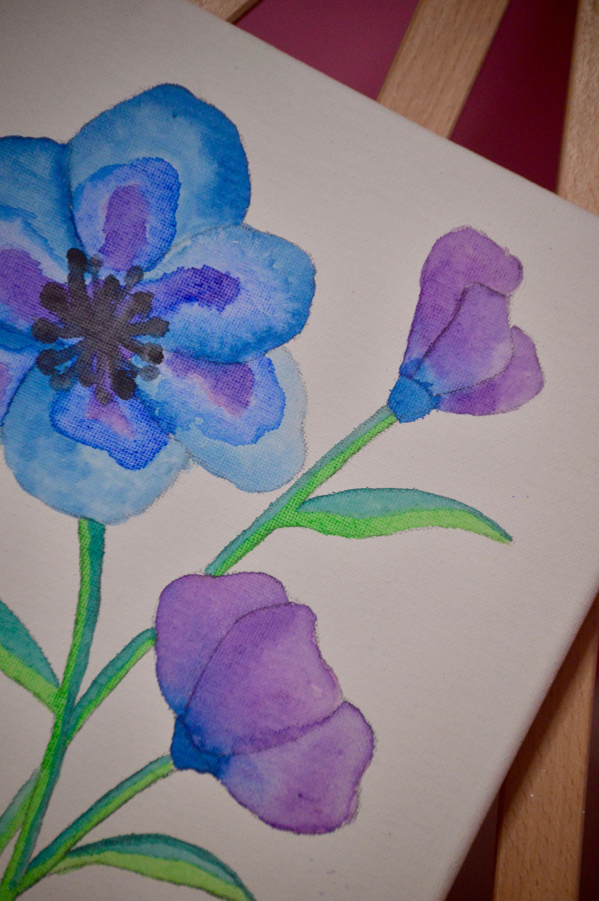 Blue and Purple Watercolor Flowers Painting Canvas Painting Watercolor ...