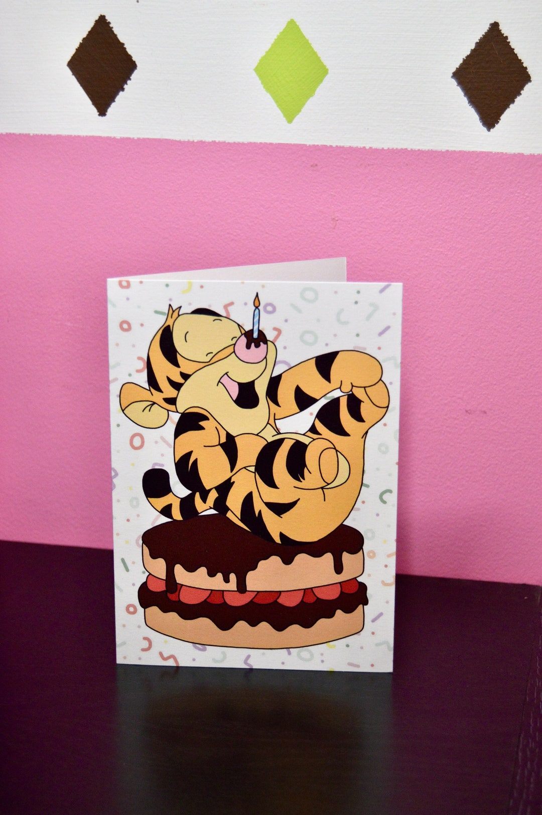 Tigger With A Birthday Cake - Birthday Greeting Card - Birthday Gift - Etsy