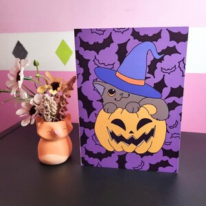 Black Cat With Witch Hat in A Pumpkin - Halloween Greeting Card - Etsy