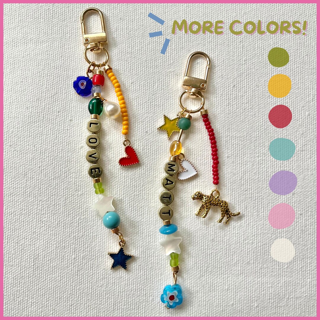 Personalized Colorful Beaded Bag Charm / Keychain - Custom, Gold or ...