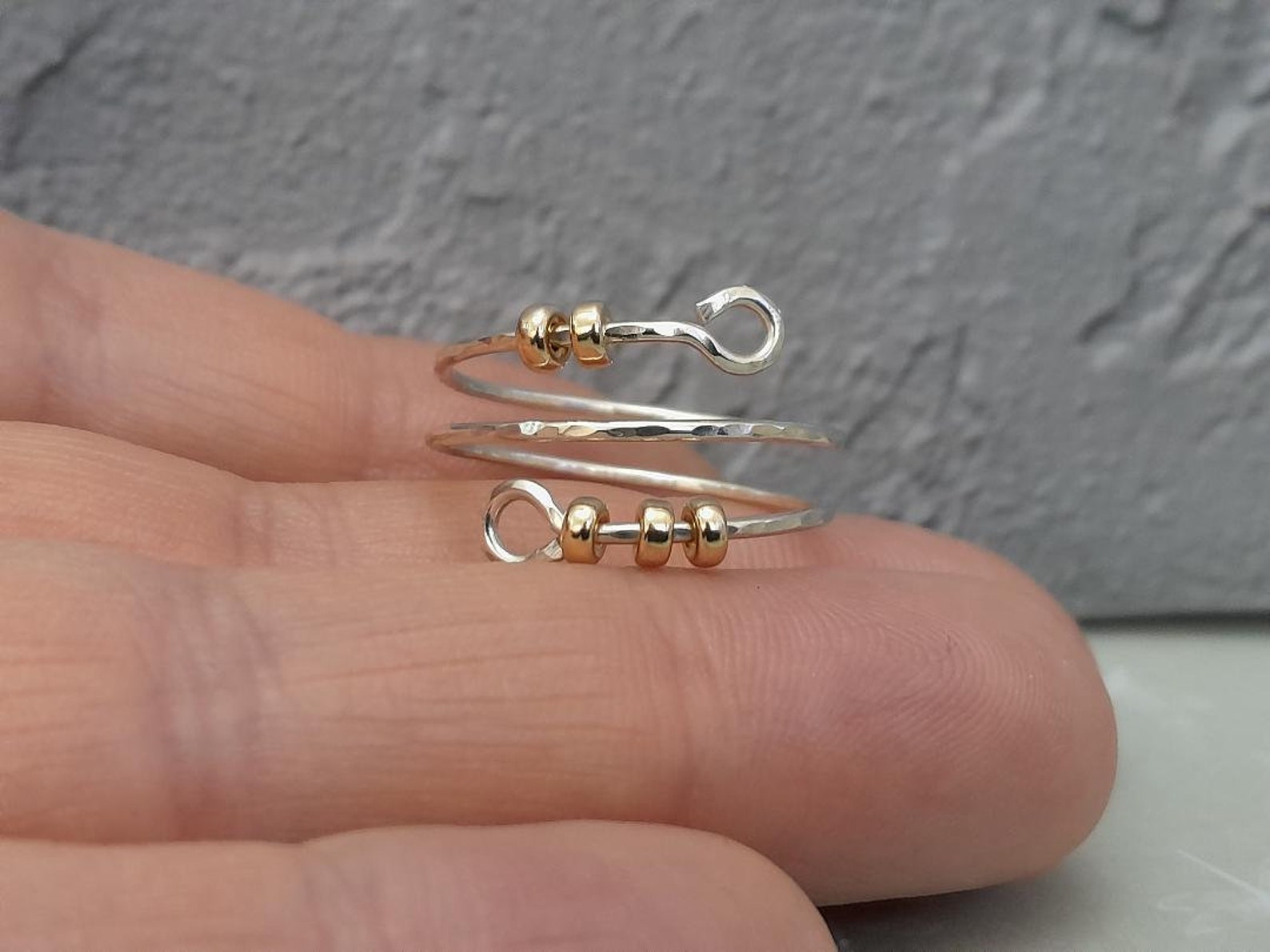 925 Silver Thumb Fidget Ring 5x 14k Gold Donut Beads Anxiety - Etsy UK