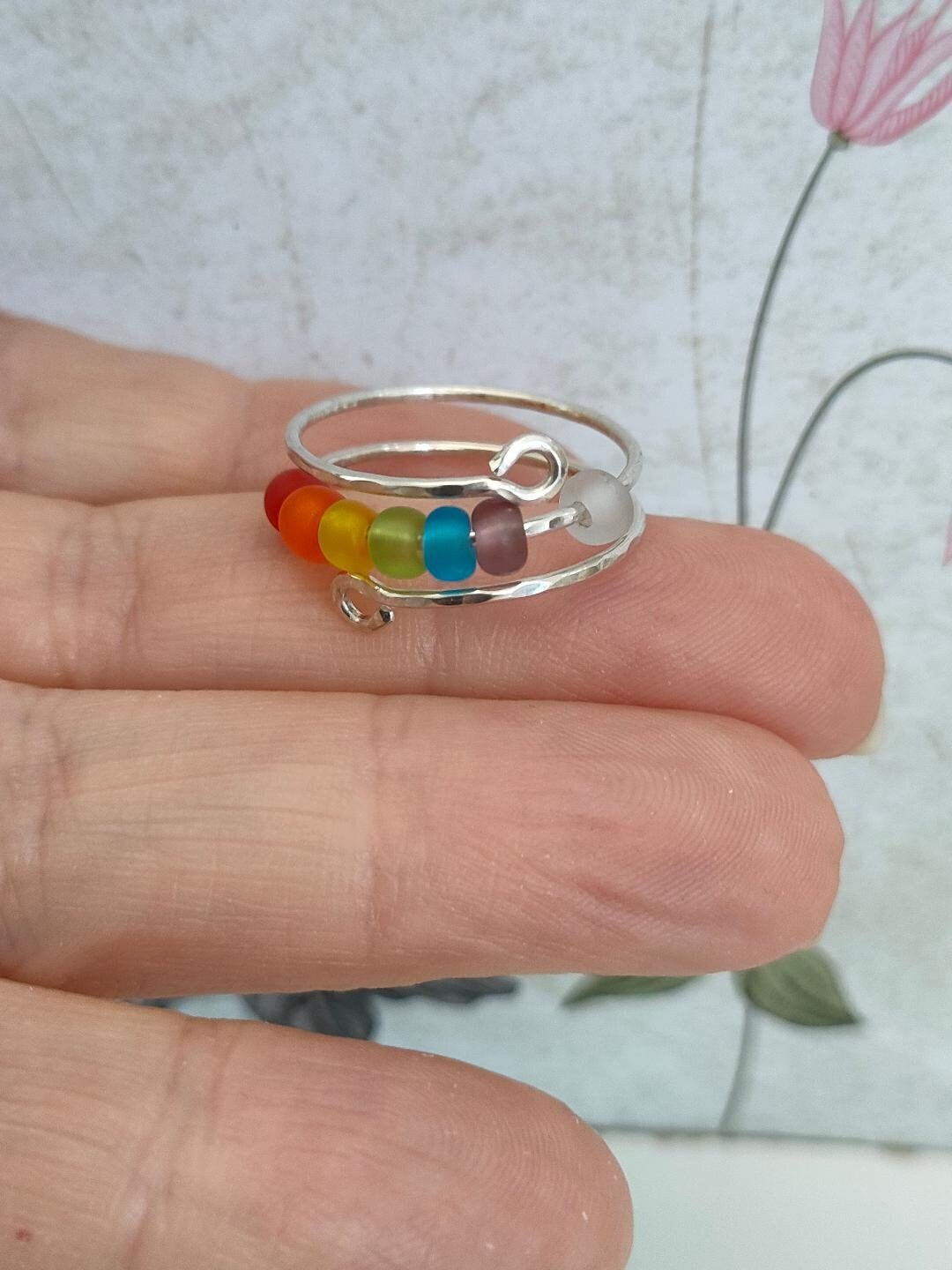 Fidget Thumb Ring, 925 Sterling Silver Wire & Balls, Hand Hammered ...