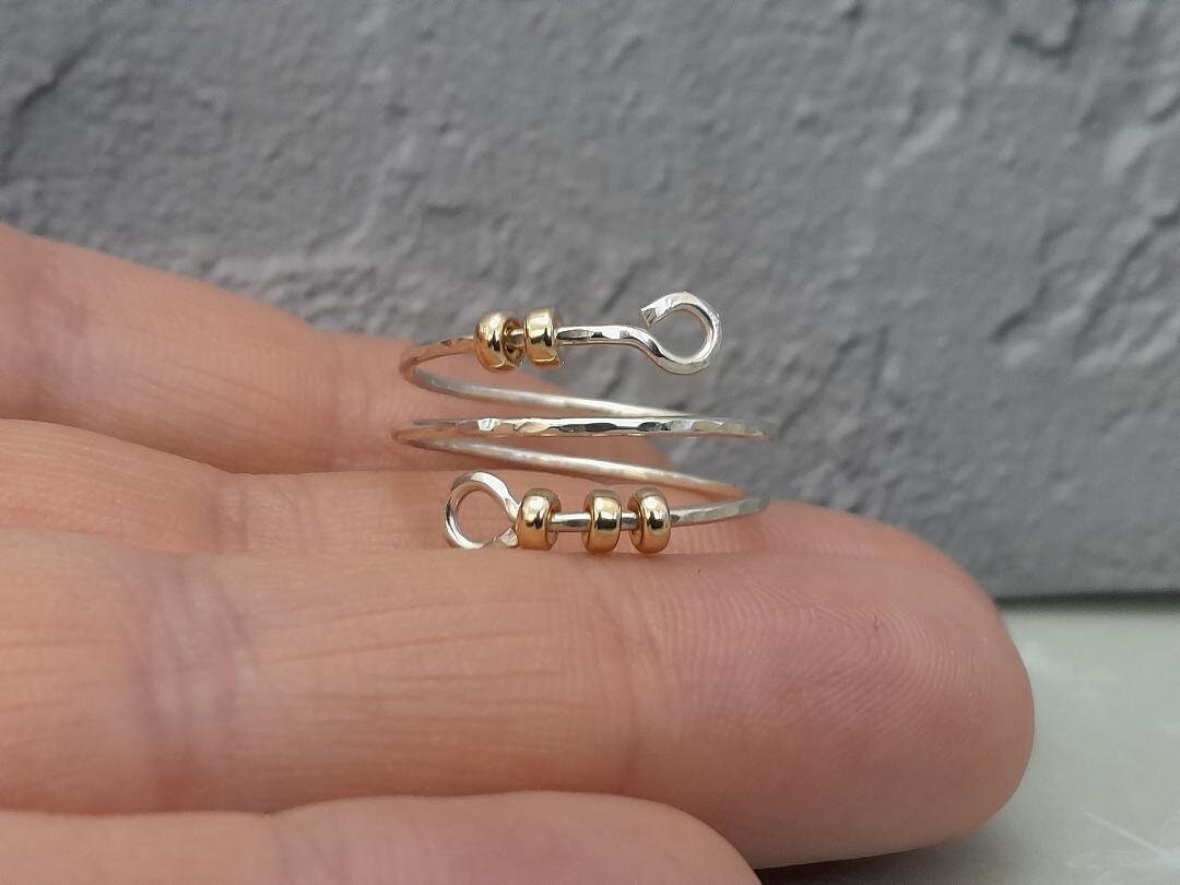925 Silver Thumb Fidget Ring 5x 14k Gold Donut Beads Anxiety - Etsy UK