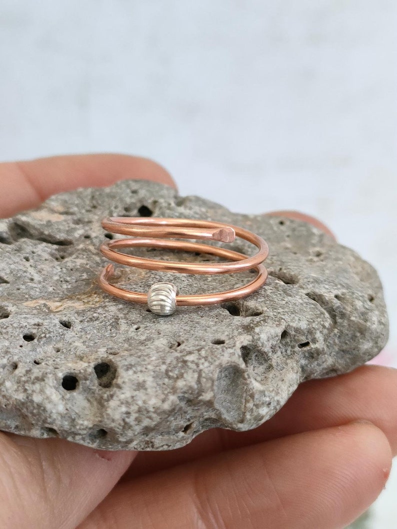 Fidget Thumb Ring, Copper Wire and 925 Ball, Hand Hammered Texture Ring ...