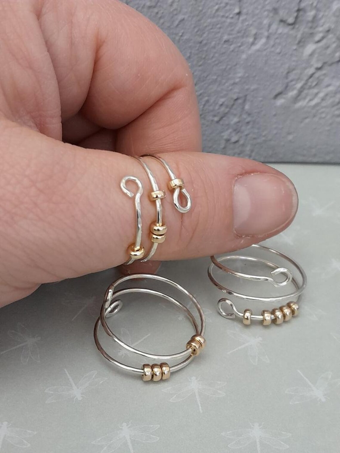 925 Silver Thumb Fidget Ring 5x 14k Gold Donut Beads Anxiety - Etsy UK