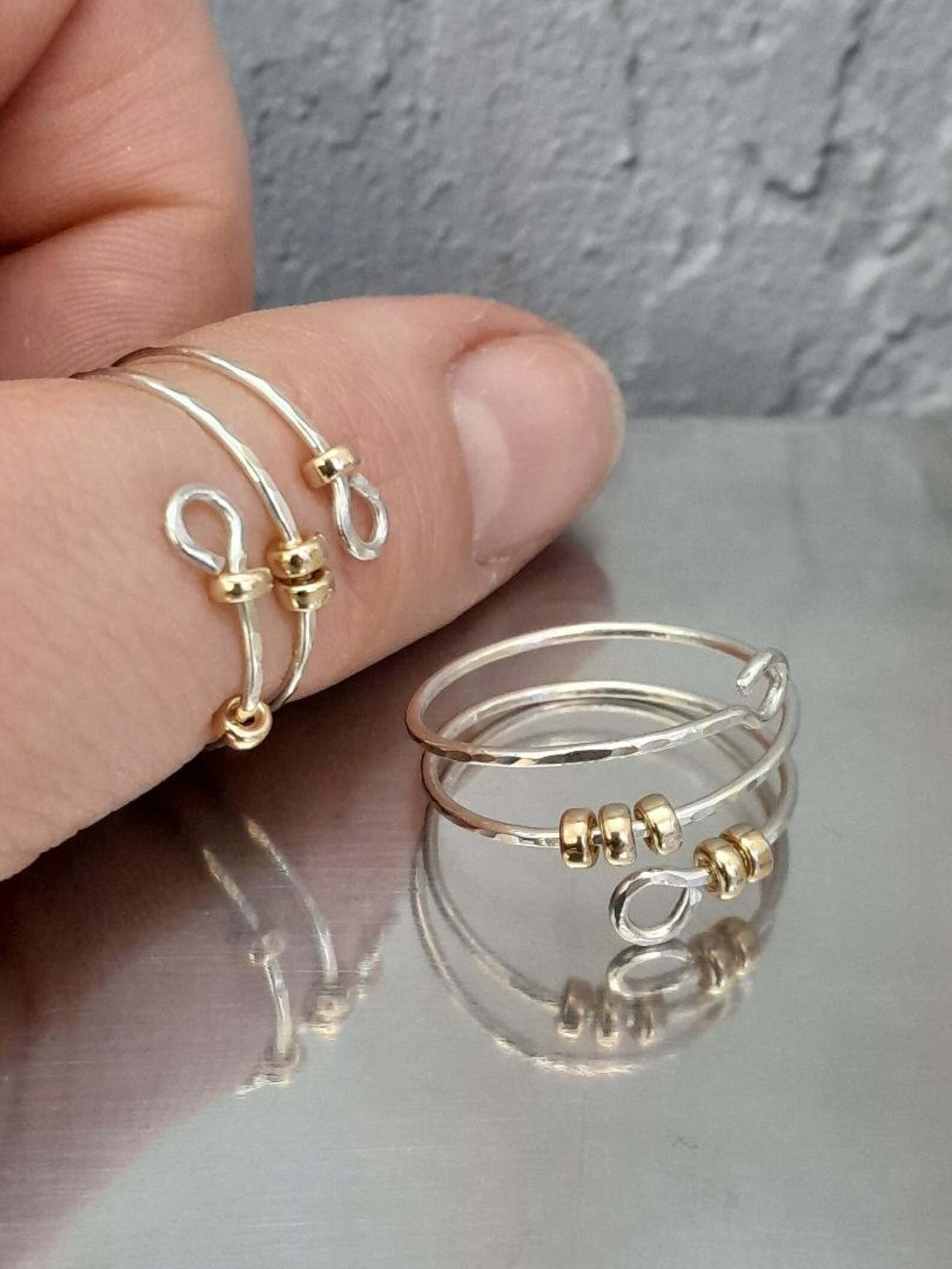 925 Silver Thumb Fidget Ring 5x 14k Gold Donut Beads Anxiety - Etsy UK