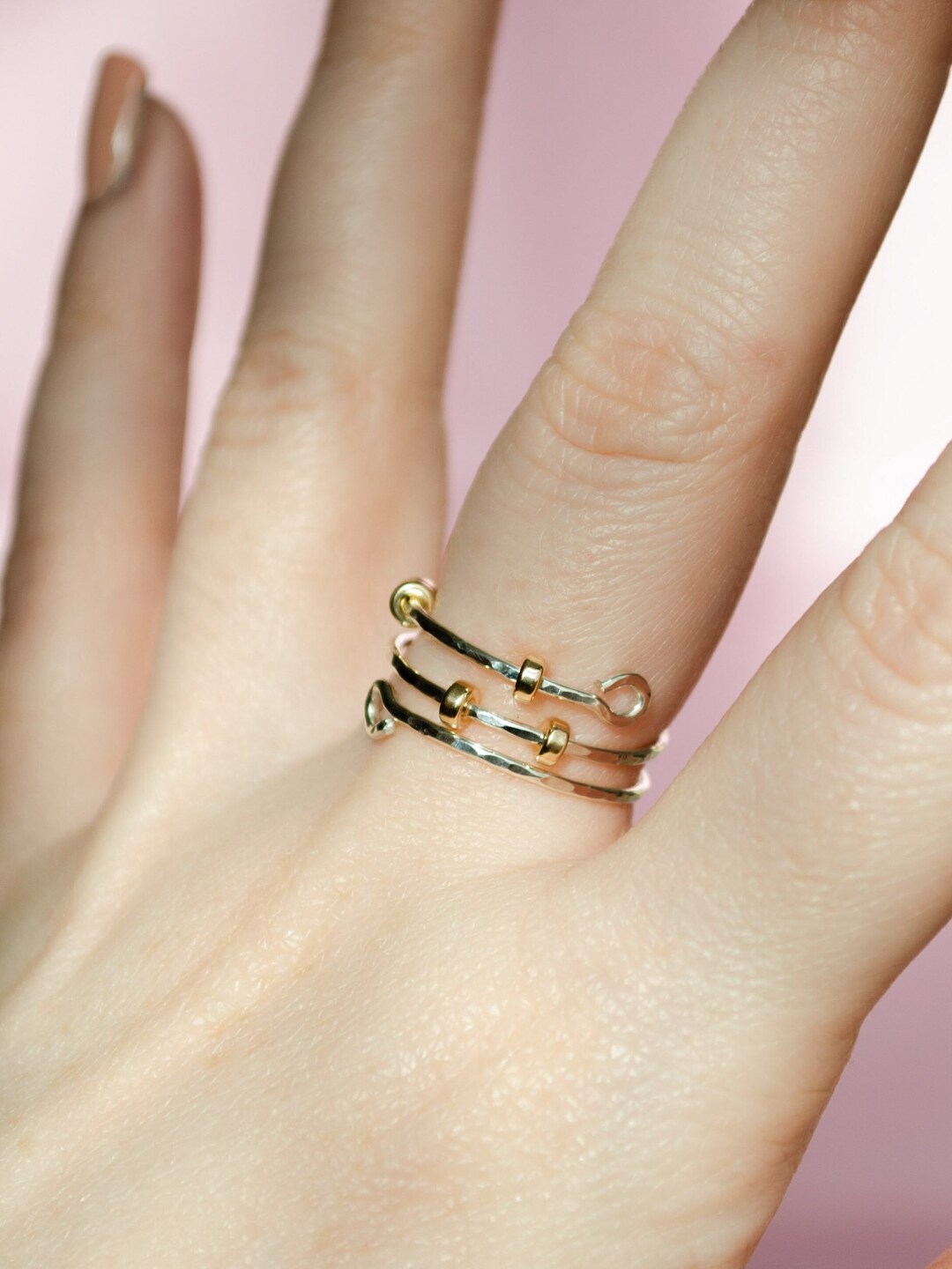 925 Silver Thumb Fidget Ring, 5x 14k Gold Donut Beads, Anxiety Ring ...