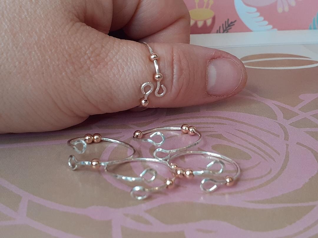 925 Sterling Silver Thumb Fidget ring with 3x Rose Gold plated | Etsy