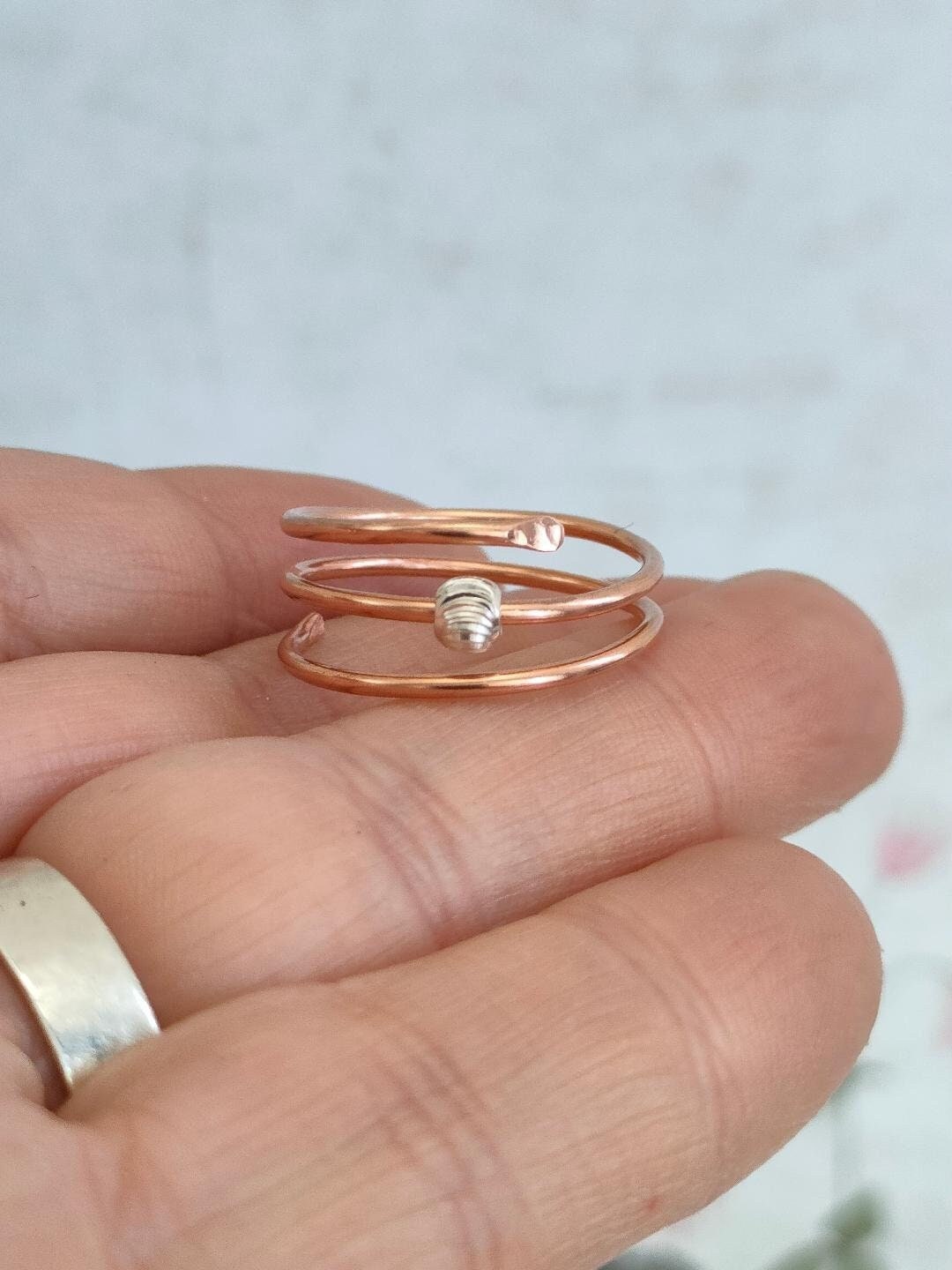 Fidget Thumb Ring, Copper Wire and 925 Ball, Hand Hammered Texture Ring ...