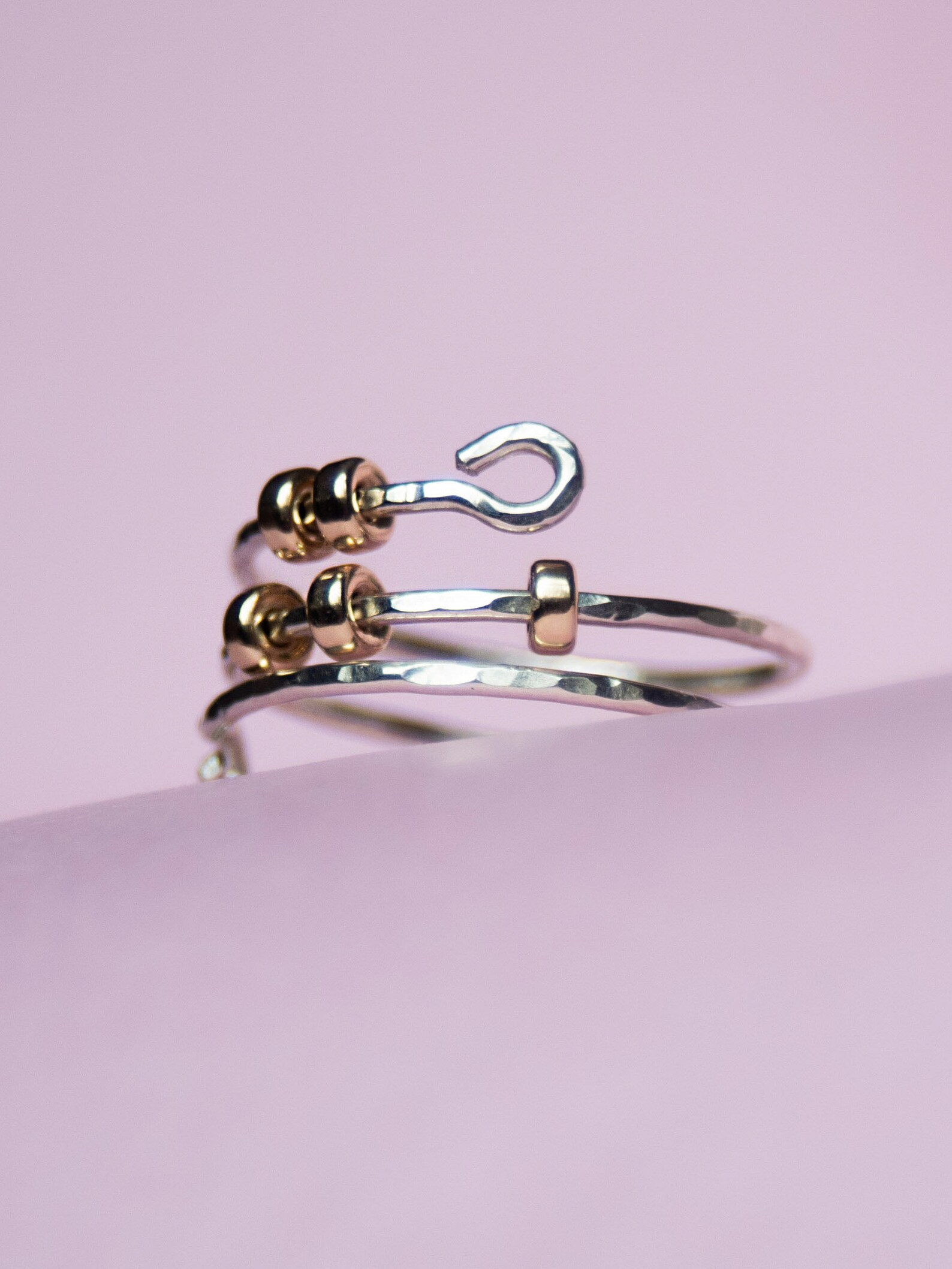 925 Silver Thumb Fidget Ring, 5x 14k Gold Donut Beads, Anxiety Ring ...