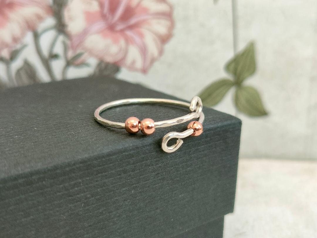 925 Sterling Silver Thumb Fidget Ring With 3x Rose Gold Plated Beads ...